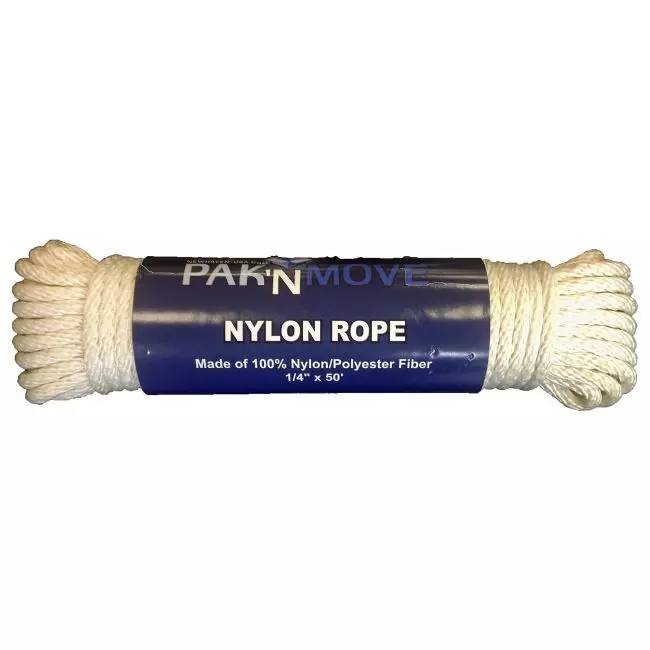 Nylon / Poly Tie Down Rope 50 feet x 1/4" Thick (White Fiber)